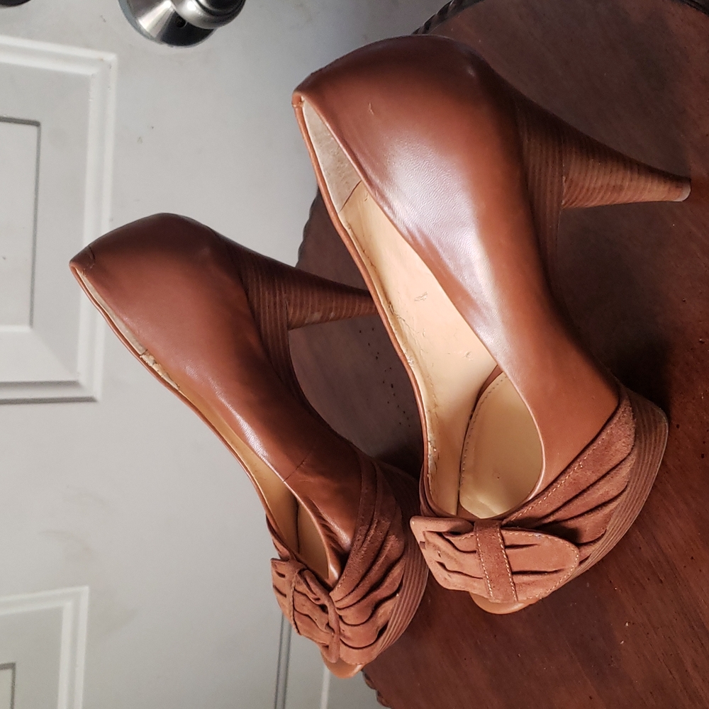 Women's Gianni Bini Brown Suede And Leather Stiletto … - Gem